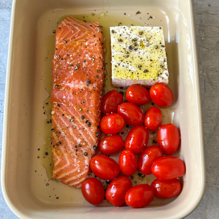 Easy Salmon Feta Pasta with tomato (New Baked Recipe) - Maja's Recipes